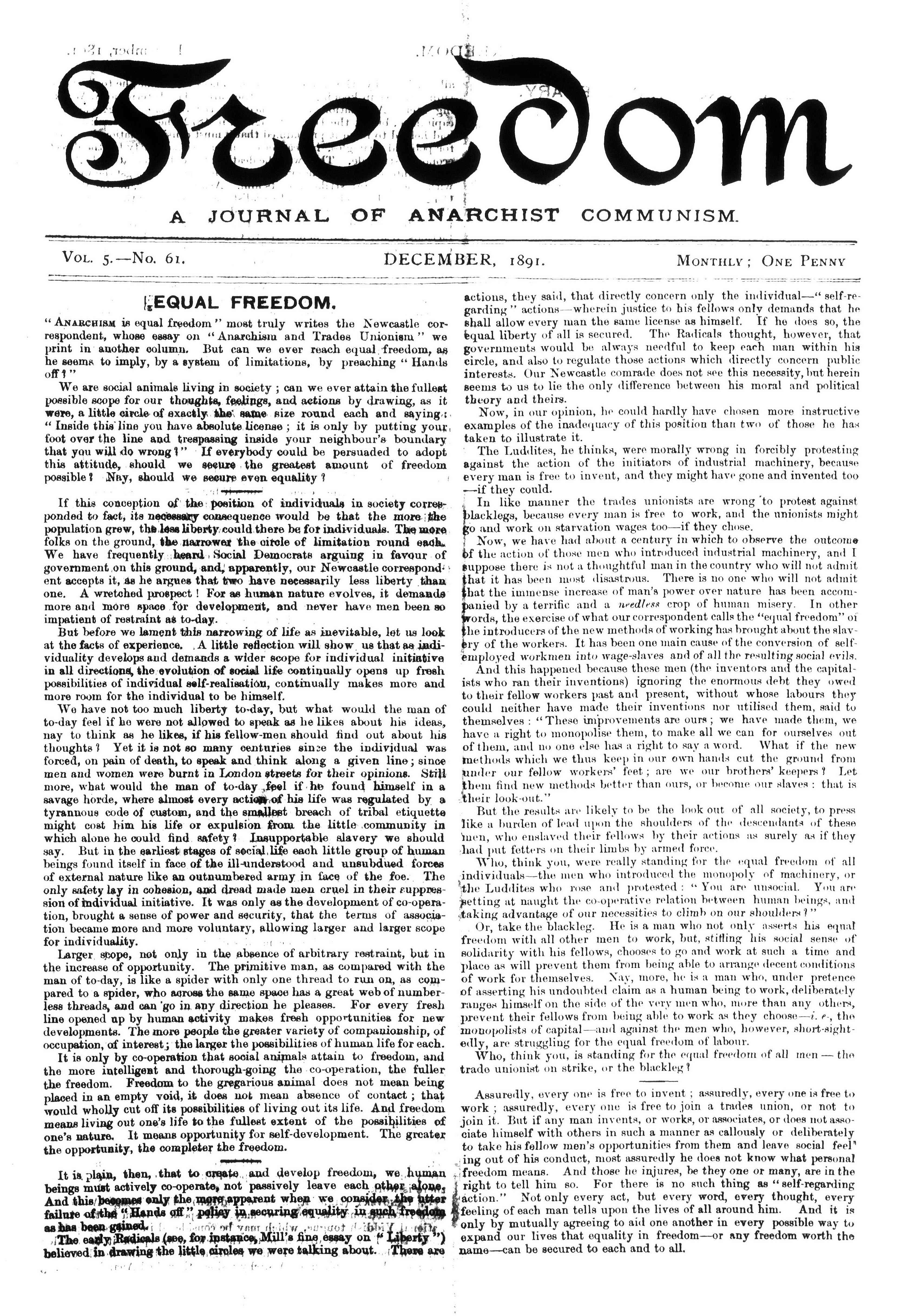 Freedom vol 5. no 61 (December 1891) | libcom.org